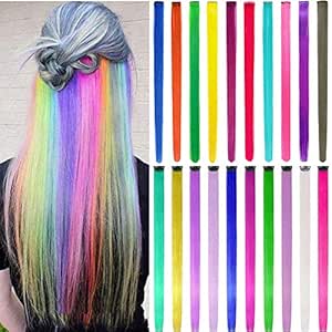 Amazon.com : Colored Hair Extensions for Kids Girls 22pcs Rainbow Hair ...
