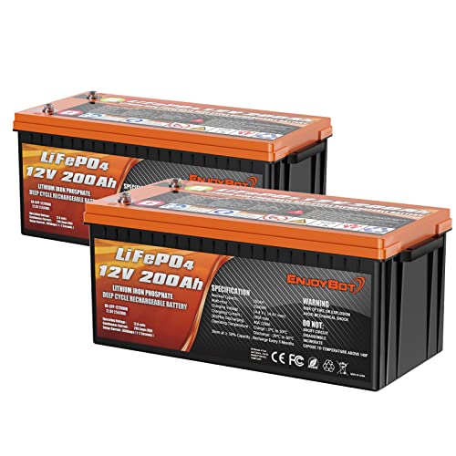 Enjoybot LiFePO4 Lithium Battery 12V 200Ah, Built-in 200A BMS Low Temperature Cut Off Lithium ...