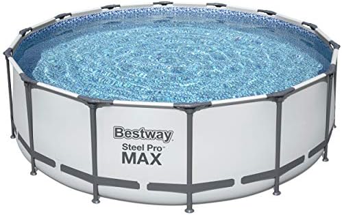 Bestway Steel Pro MAX 14 Foot x 48 Inch Round Metal Frame Above Ground Outdoor Swimming Pool Set ...