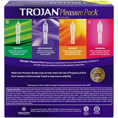 TROJAN Pleasure Pack Assorted Condoms, Lubricated Condoms Value Pack ...