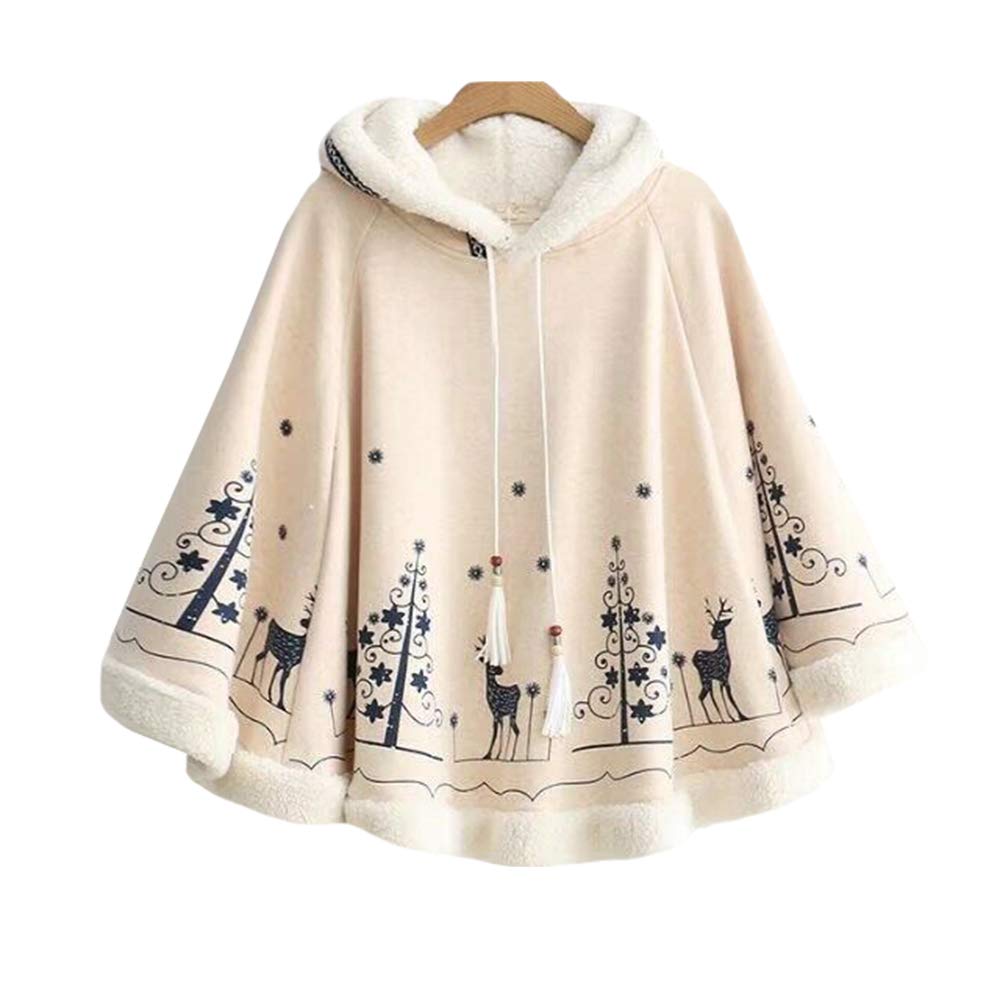 YM YOUMU Lady Girls Cloak Cape Coat Winter Fleece Ear Hooded Baggy ...