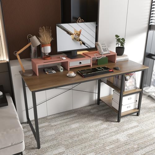 WESTREE Dual Monitor Stand Riser With Drawer, 3 Shelf Computer Monitor ...