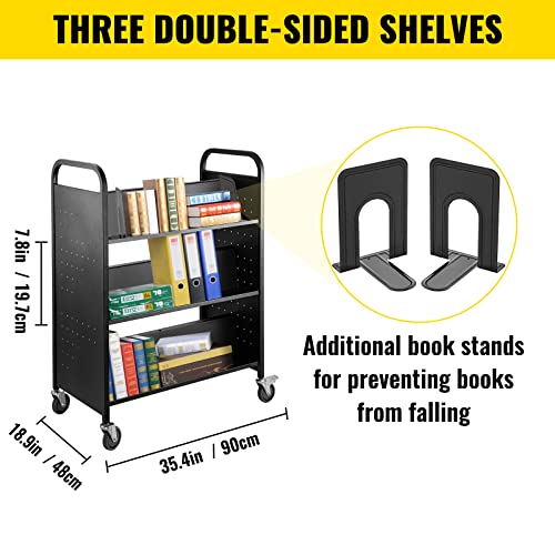 VEVOR Library Cart Book Cart 6-Shelf, Rolling Library Book Cart Double ...