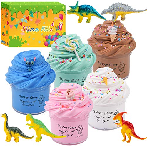 Upgrade 5 Pack Dinosaur Slime Kit for Girls Boys,Scented Butter Slime ...