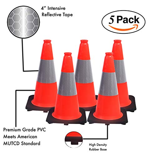 (5 Cones) BESEA 18" inch Orange PVC Cones Traffic Safety Cones Black ...