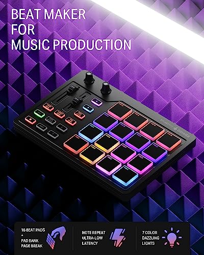 Donner MIDI Pad Beat Maker with 16 Beat Pads, 2 Assignable Fader ...