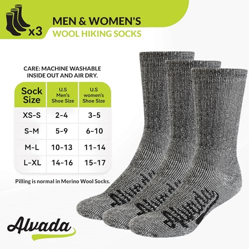 Alvada Merino Wool Hiking Socks Thermal Warm Crew Winter Boot Sock For ...