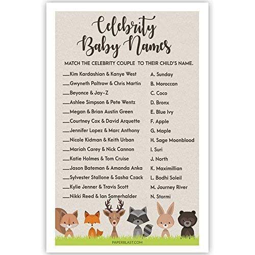 Amazon.com: Woodland Creatures Baby Shower Game - Celebrity Baby Names ...