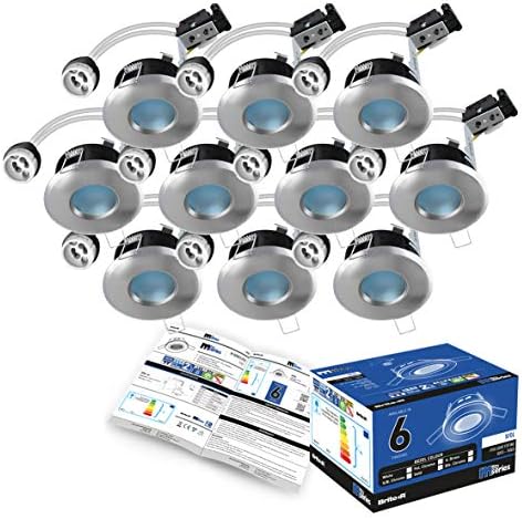 10x GU10 Bathroom IP65 Fixed Downlight Satin Chrome Brite-R LED ...