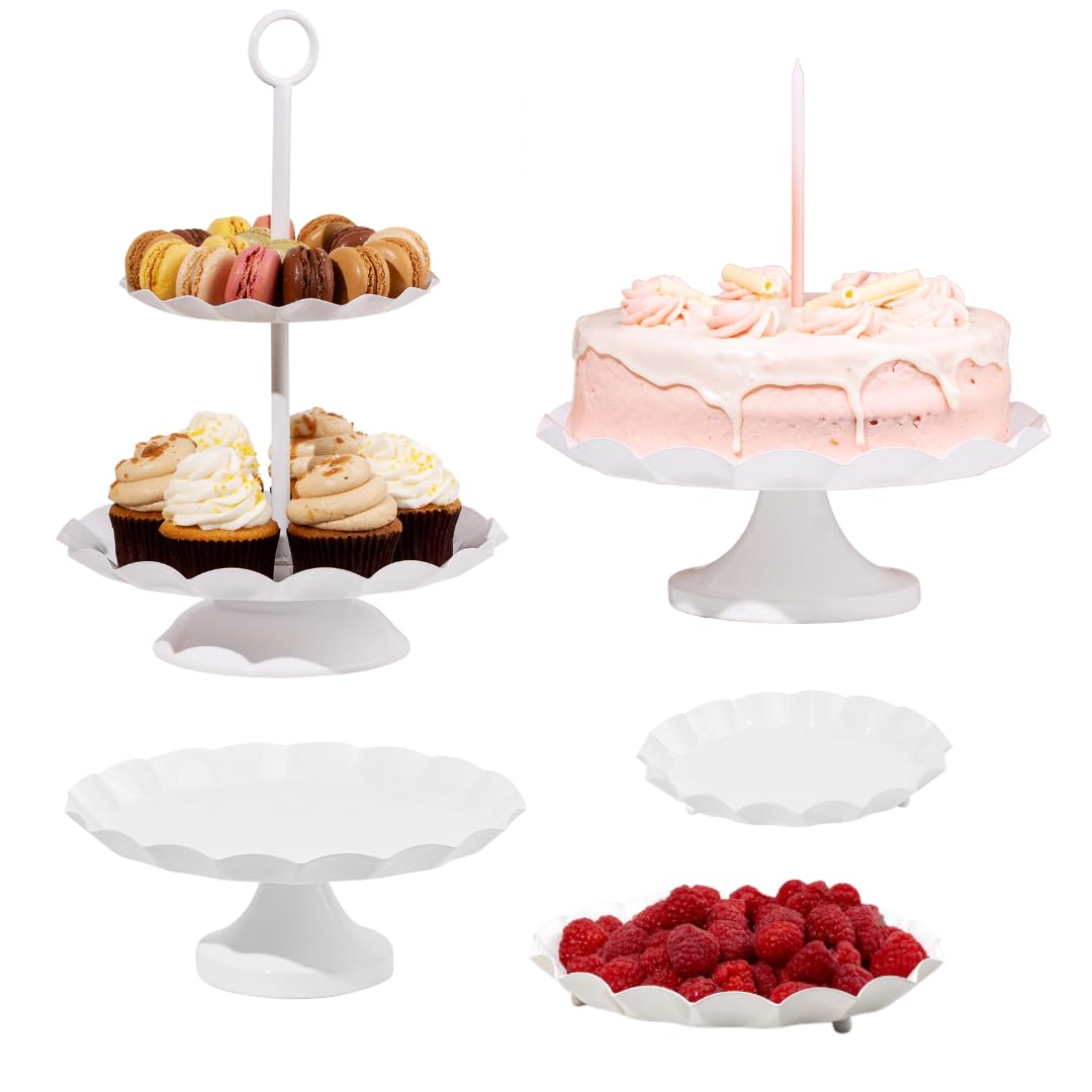 Instill Home 5 pc Ruffled Metal Dessert Table Display Set, Cake Stands ...