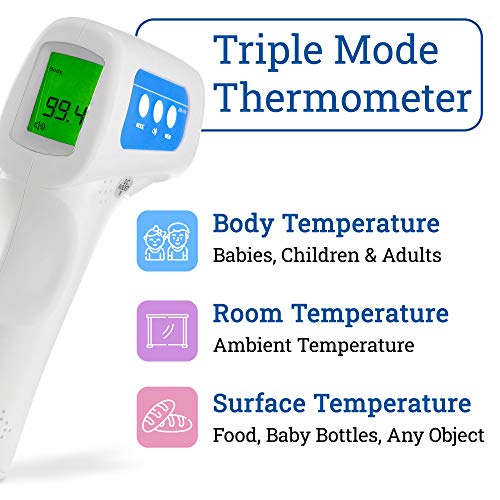 Non Contact Forehead Thermometer - Color Coded Fever Warning - 1 Second ...