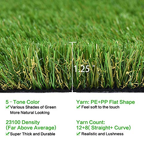 GRASSUN Realistic Artificial Grass Turf 3 FT x 5 FT, 5 Tone Fake Faux ...