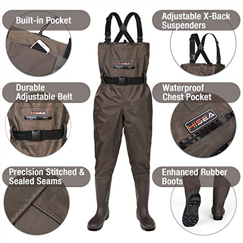 HISEA Upgrade Chest Waders Fishing Waders for Men with Boots Waterproof Lightweight Bootfoot ...