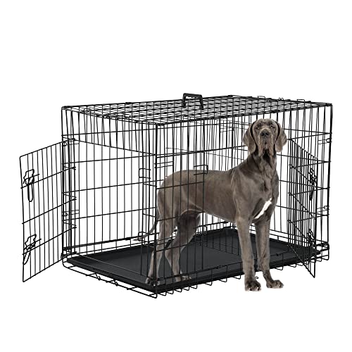 48'' Foldable Metal Wire Dog Crate Double Door, Folding Portable Dog ...