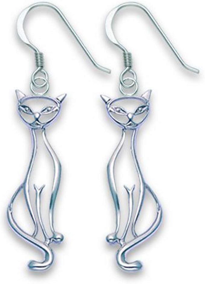 Amazon.com: Heather Needham, Sterling Silver Open Design Cat Drop ...