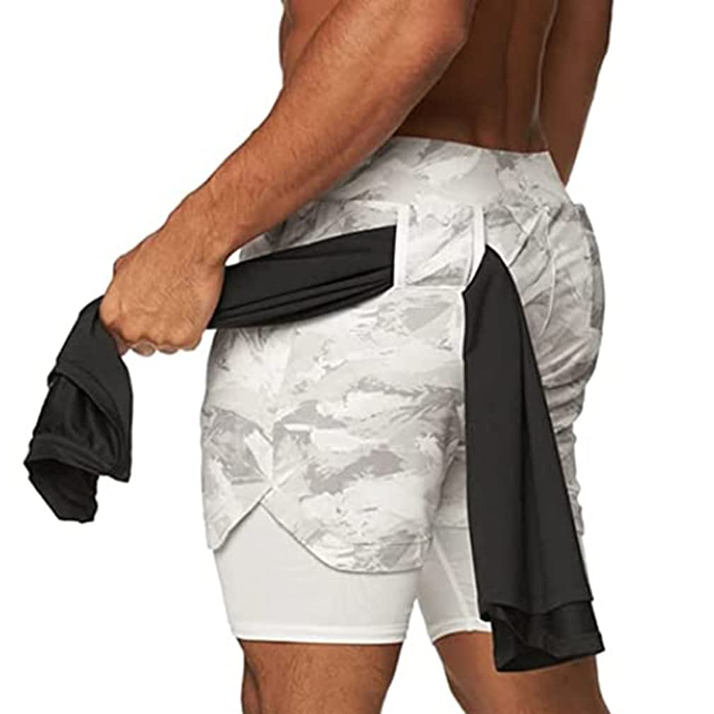 BOOMLEMON Men's 2 in 1 Running Shorts 5" Quick Dry Gym Athletic Workout ...