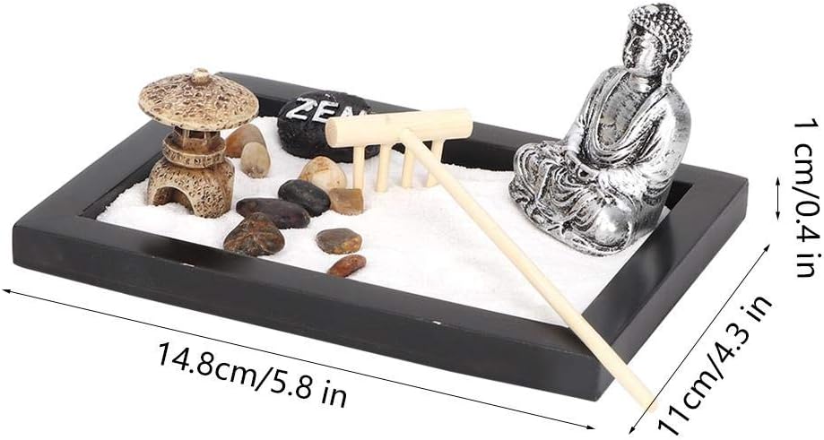 Mini Meditation Zen Sandbox, Zen Garden Sitting Buddha Ornament with ...