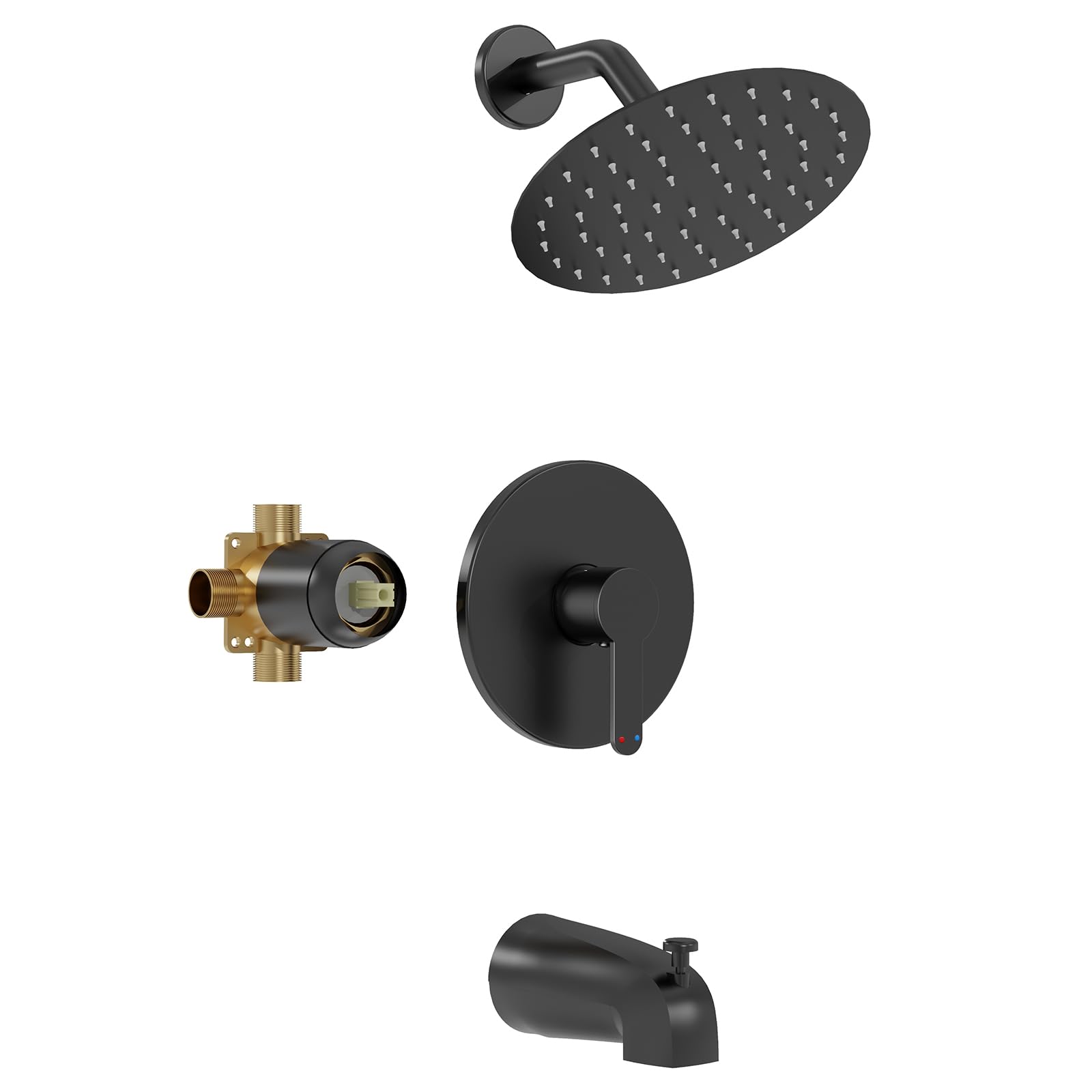 Kurpot Tub Shower Faucet Set, 8 Inch Matte Black Shower Head and Handle ...