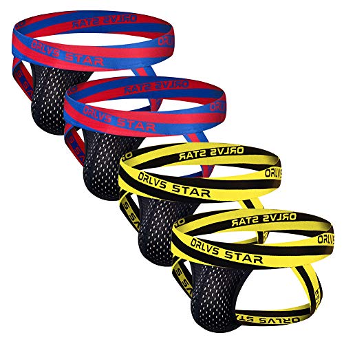 ORLVS Men's Jockstrap Athletic Supporters Mesh Pouch Jock Strap 4-Pack ...