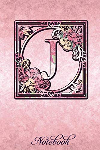 J Notebook: Initial Monogram Notebook - Pretty Pink Floral College Rule ...