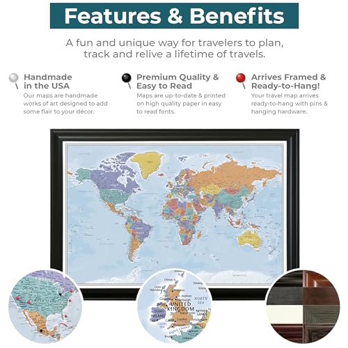 Push Pin Travel Maps - Customizable Blue Oceans World Push Pin Travel ...