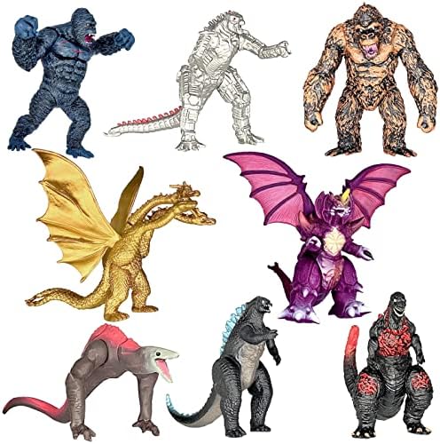 TwCare Exclusive Set of 8 Godzilla vs Kong Toys Movable Joint Action Figures, King of The ...