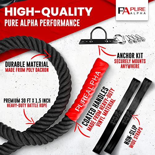 Premium 30 Ft Battle Rope for Home Gym – Anchor Strap Kit – 1.5 Inch ...