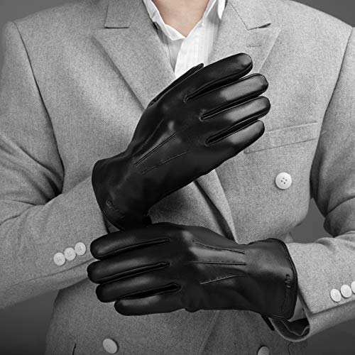 Leather Gloves for Men,Black Driving Leather Gloves,Winter 3M ...