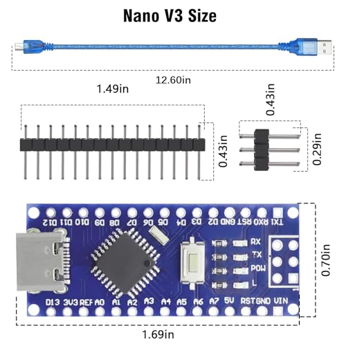 Tablero Nano V3.0 con cable, AYWHP 5pcs Nano Board ATMEGA328P, CH340G ...