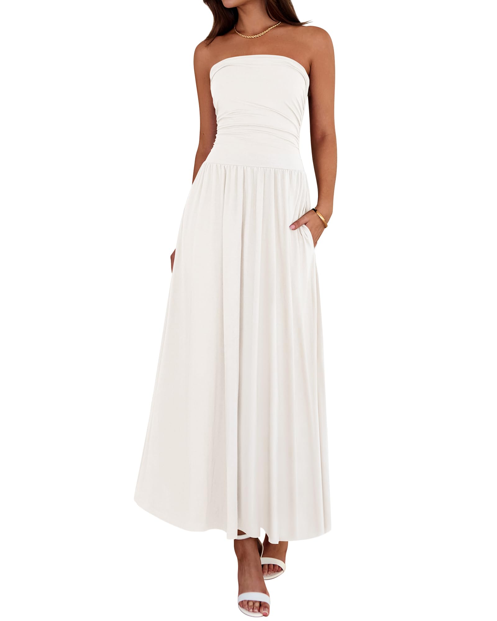 BTFBM Summer Maxi Dresses for Women 2025 Strapless Ruched Tube Top ...