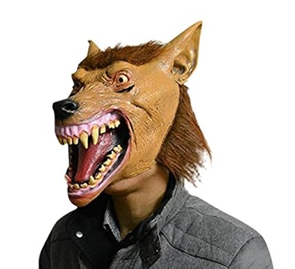 FUNNY LATEX WEREWOLF WOLF MASK HORROR HALLOWEEN SCARY FANCY DRESS ...