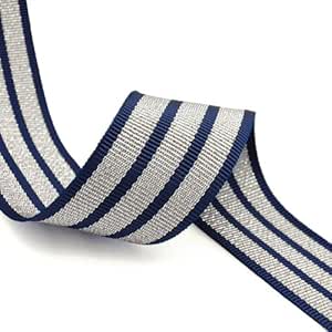 Amazon.com: Grosgrain Ribbon 1-1/2-inch Navy Blue and Metallic Silver ...