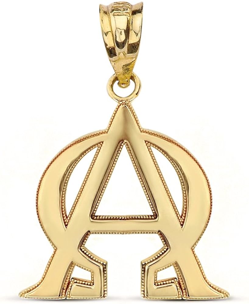 Amazon.com: Solid 14k Yellow Gold Alpha and Omega Christian Symbols ...