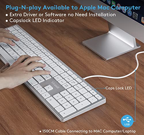 Aluminum Wired Keyboard with Numeric Keypad for Apple Mac/iMac Computer ...