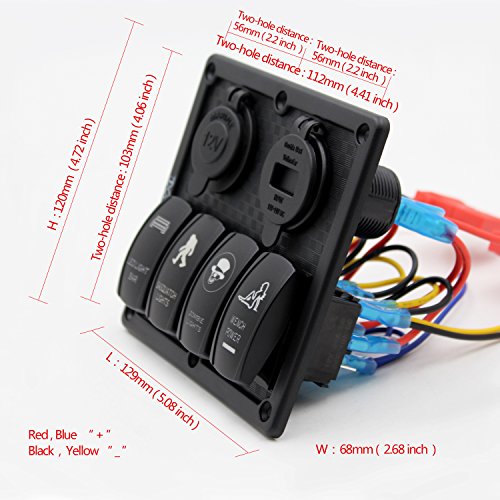 FXC Waterproof Marine Boat Rocker Switch Panel 4 Gang with 4.2A Dual ...