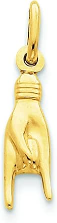 Amazon.com: 14K Yellow Gold Mano Cornuto Italian Hand Sign Charm ...