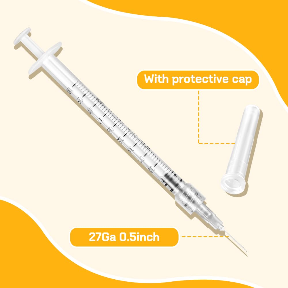 Mua 100 Pack Luer Lock Syringe 1ml with 27Ga 1/2 Inch Needle - Disposable Syringes 1ml with ...