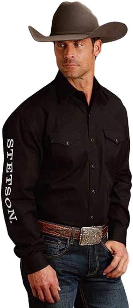 Stetson Men's Solid Logo Long Sleeve Western Shirt - 11-001-0489-1022 ...