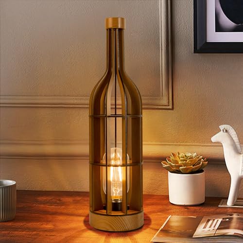 Battery Operated Cordless Lamps Timer, Wooden Wine Bottle Shape Table ...