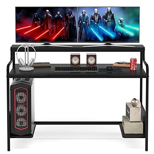 Tribesigns Computer Desk with Storage Shelves, Gaming Desk with Monitor ...