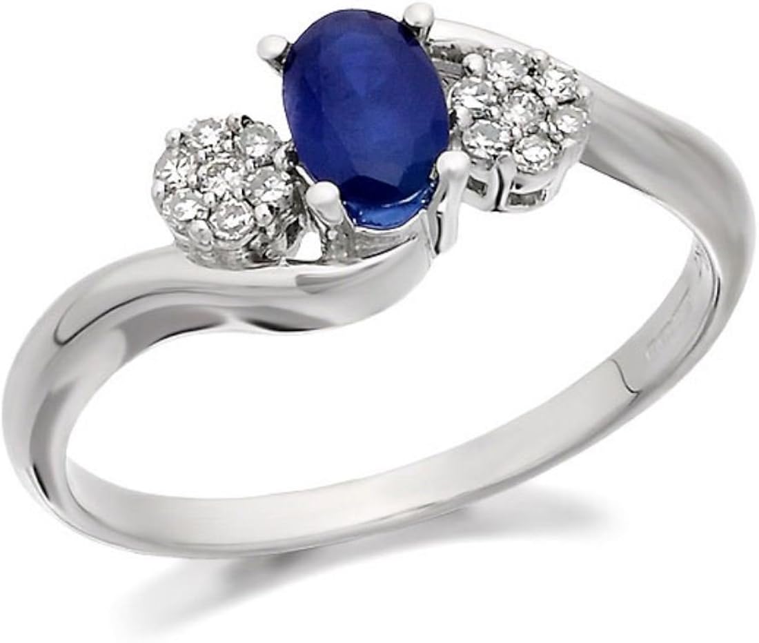 F.Hinds 9ct White Gold Diamond And Sapphire Crossover Ring 10pts ...