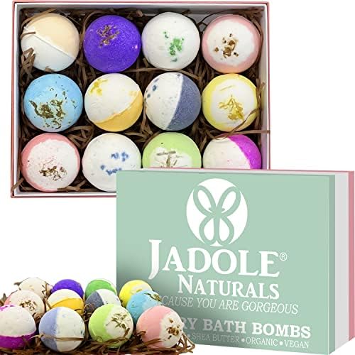 Jadole Naturals Luxury Organic Bath Bombs Gift Set 12 Pieces with Rich ...