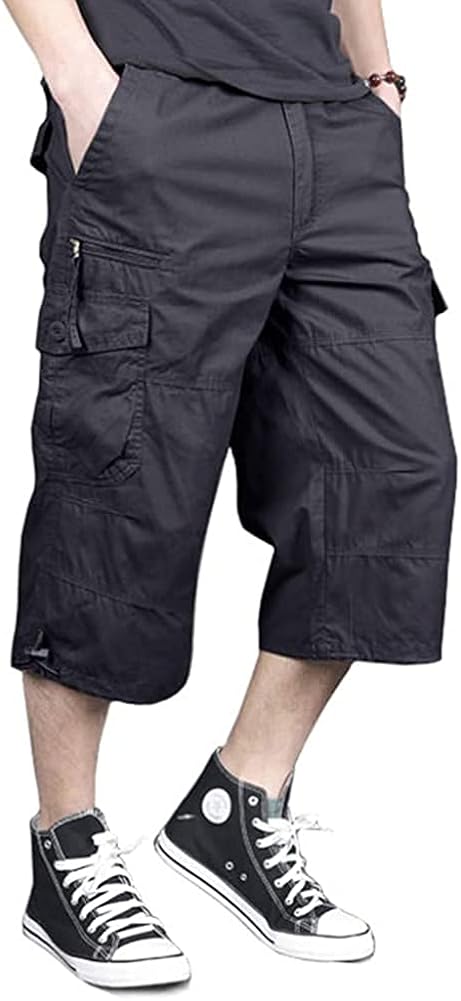 Xingge Men's Capri Long Cargo Shorts Casual Twill Elastic Below Knee ...