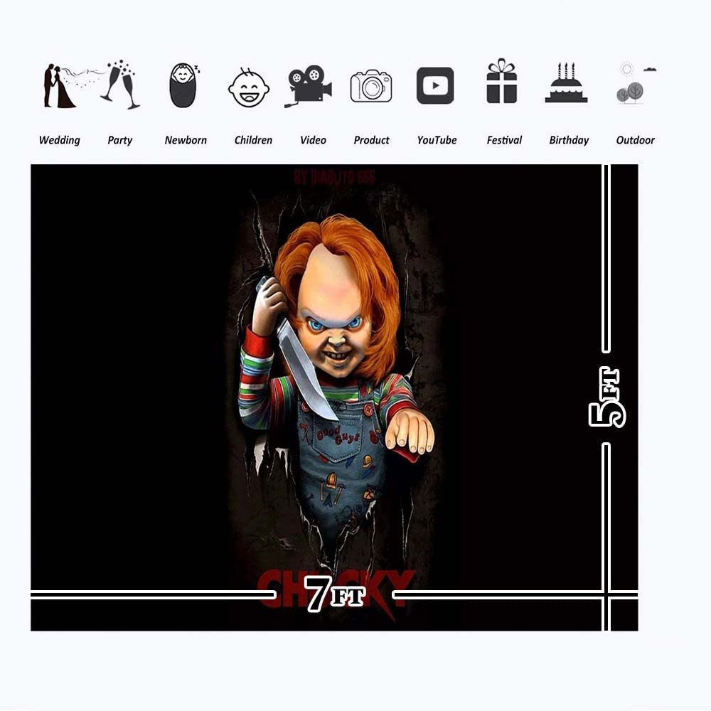 Mua Chucky Birthday Party Decorations for Kids 7x5ft Black Background ...