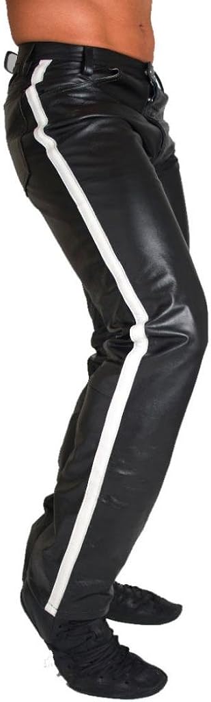Amazon.com: Whip It Leather's Men's Leather Pants with 1 Color Stripe ...