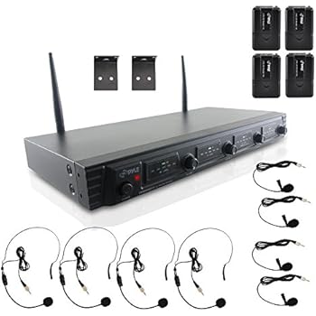 Amazon.com: Pyle 4 Channel UHF Wireless Microphone System & Rack Mountable Base 4 Headsets, 4 ...