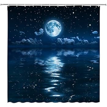 Amazon.com: AMFD Moon Shower Curtain Full Moon Over Sea Ocean Clouds ...