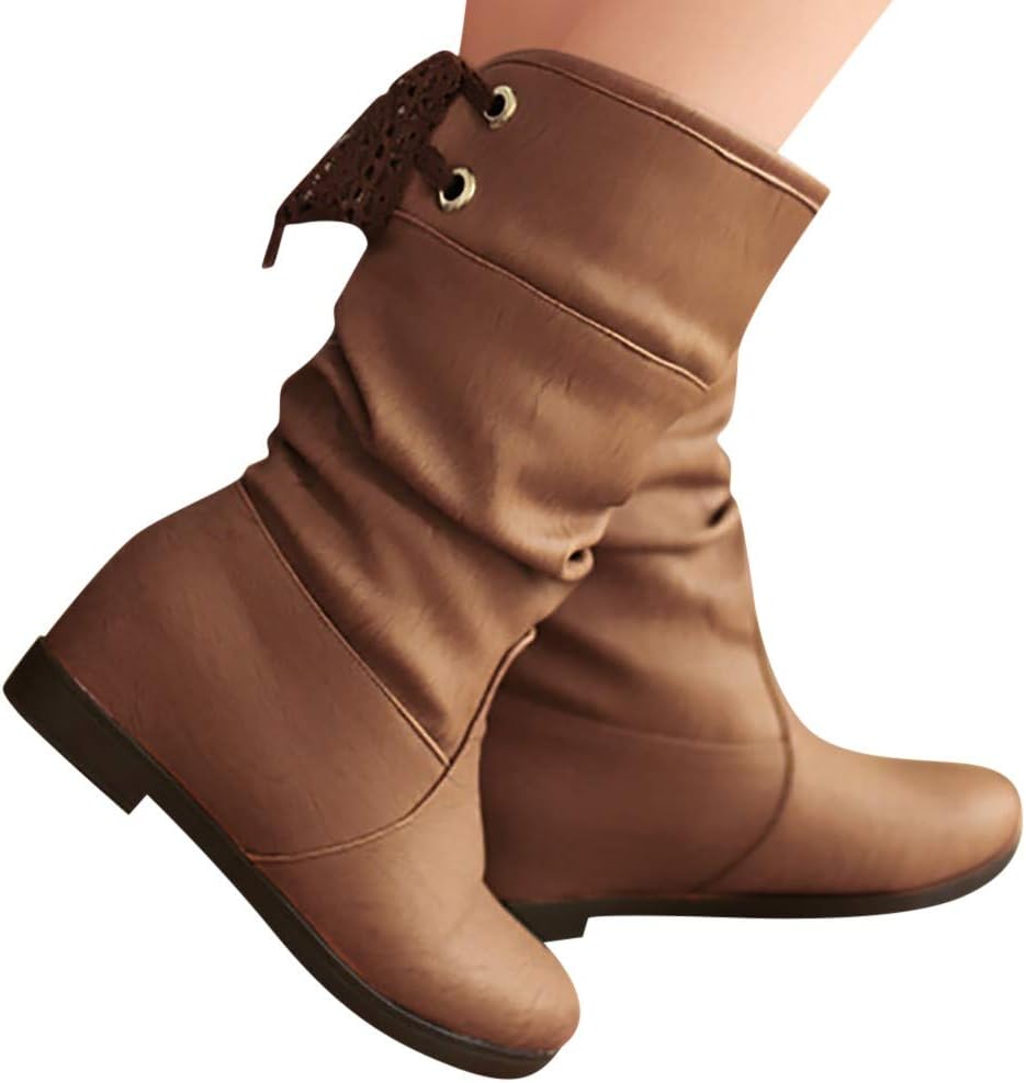 Simayixxch Botas de mujer con punta redonda cuñas aumentan dentro de la ...