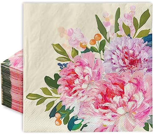 سعر AnyDesign 80 Pack Peony Paper Napkins Disposable Watercolor Pink Purple Flower Luncheon ...