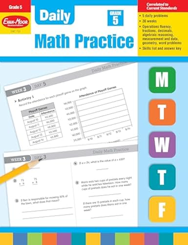 Evan-Moor Daily Math Practice, Grade 5, Homeschool & Classroom Workbook ...